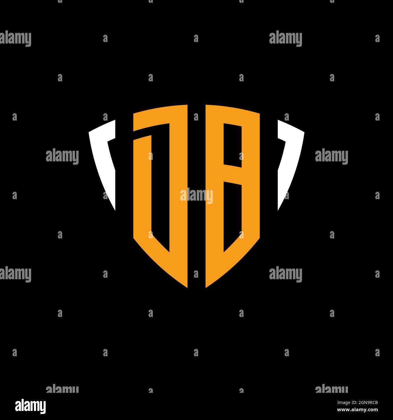 DB logo with shield white orange shape design template isolated on ...