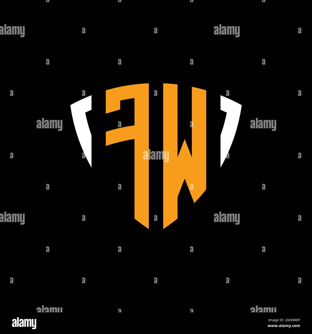 FW logo with shield white orange shape design template isolated on ...