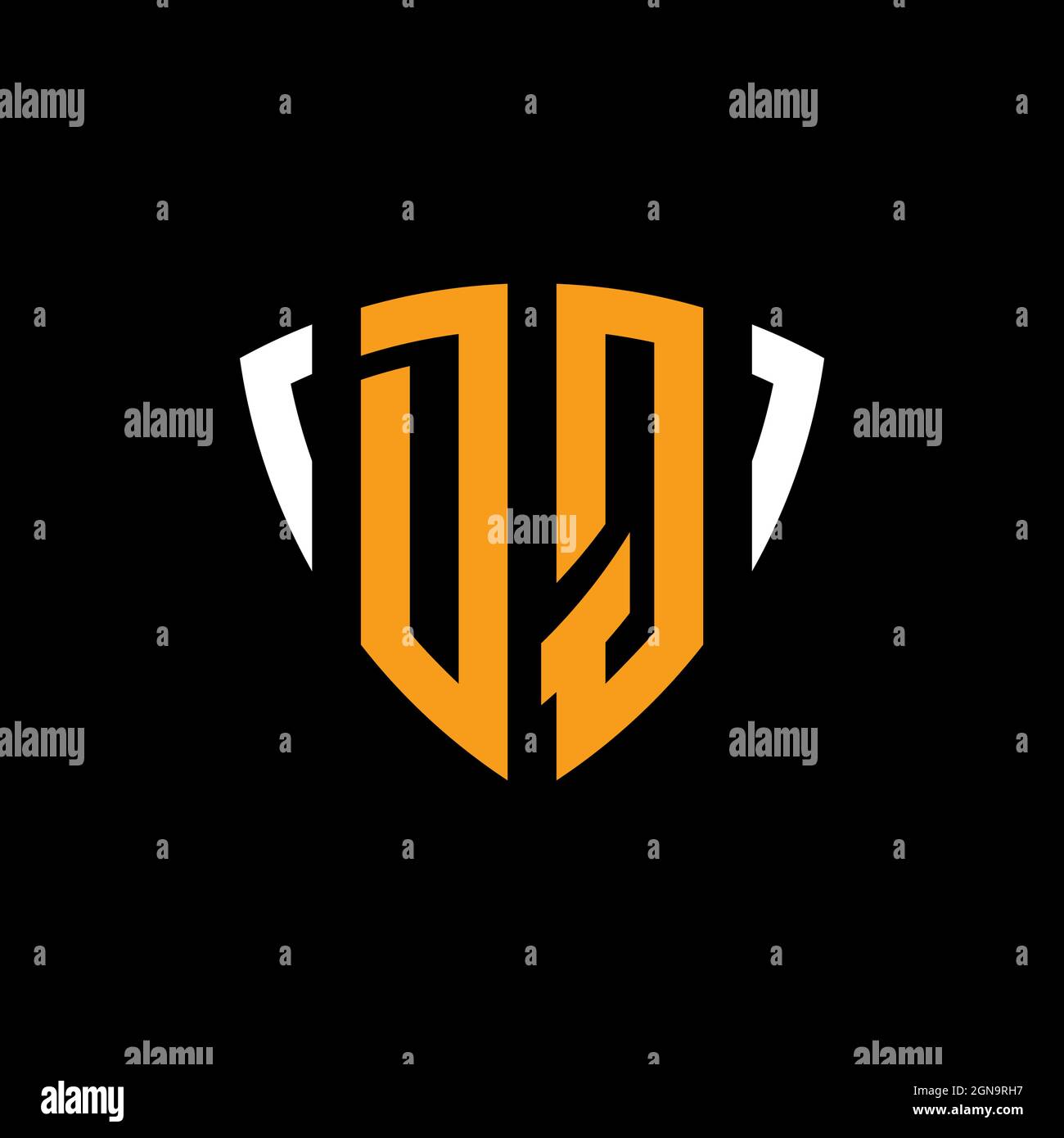 DQ logo with shield white orange shape design template isolated on ...