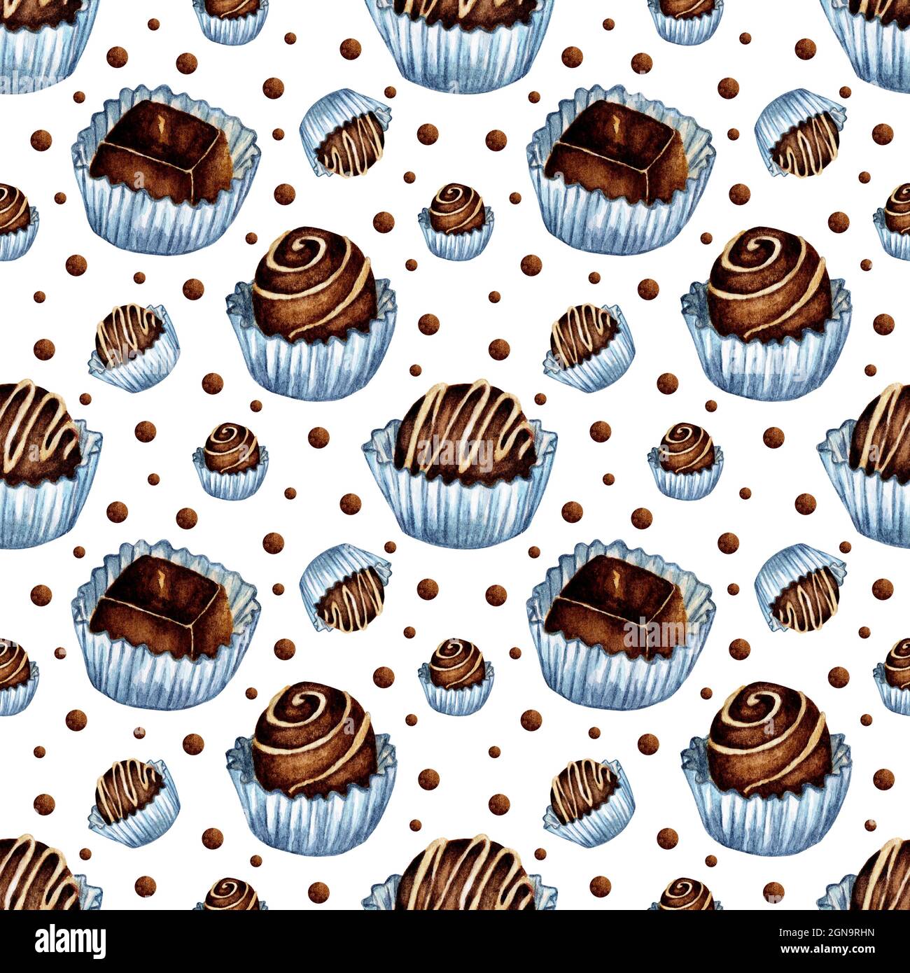 Watercolor illustration of chocolate candy pattern. Seamless repeating ...