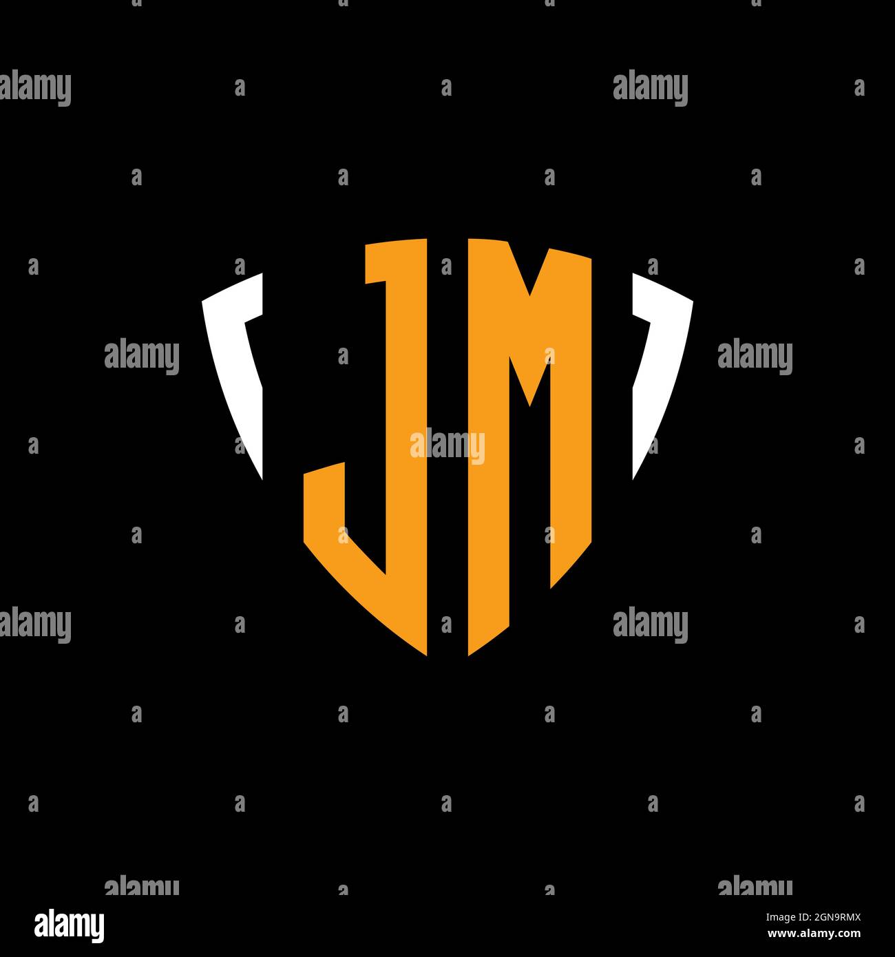 JM logo with shield white orange shape design template isolated on ...