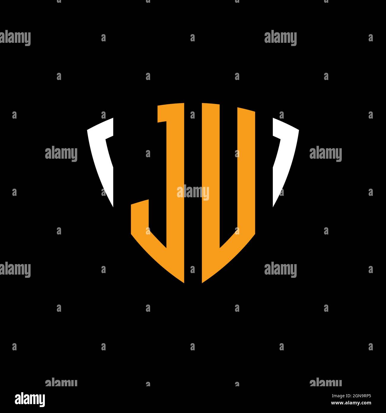 JU logo with shield white orange shape design template isolated on ...