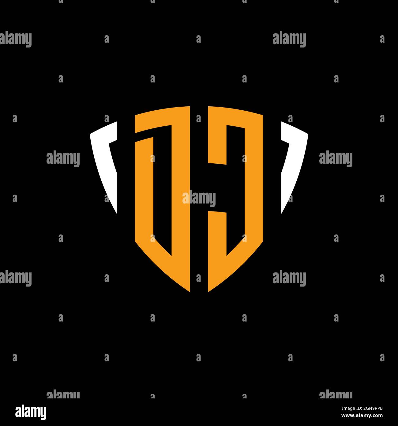 DC logo with shield white orange shape design template isolated on ...