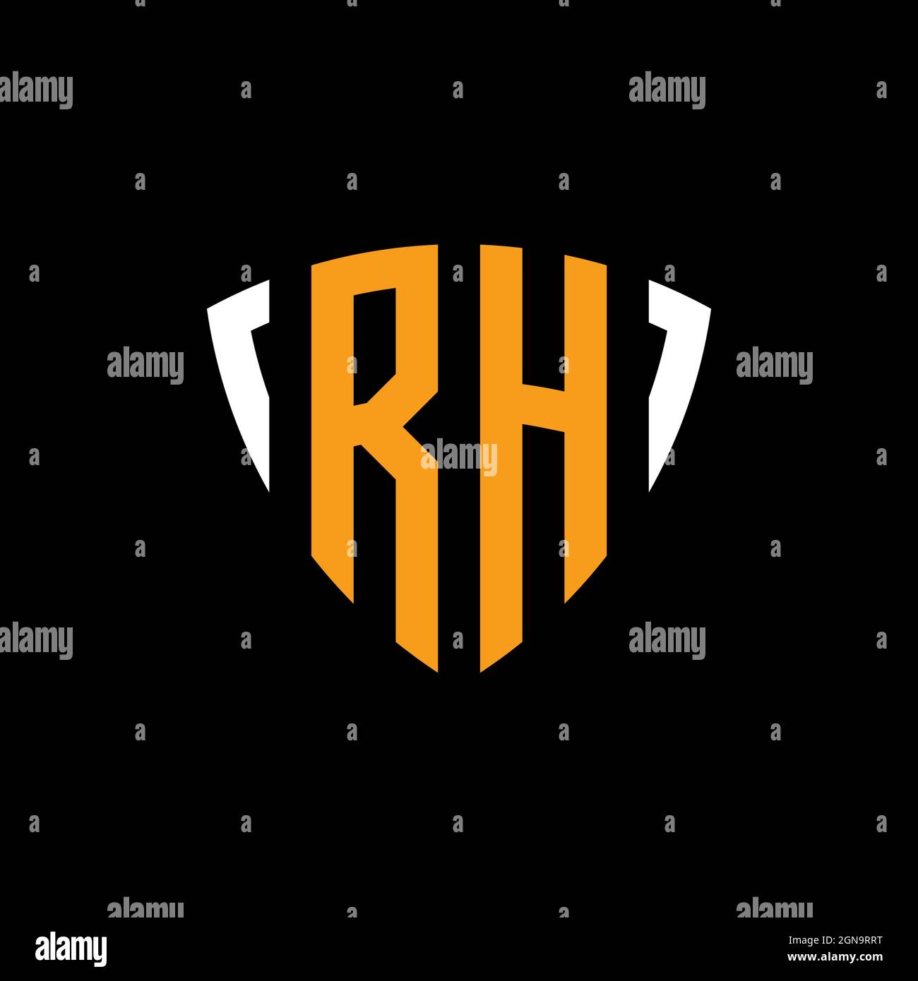 RH logo with shield white orange shape design template isolated on ...