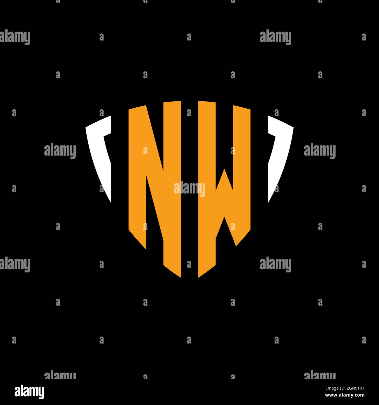 NW logo with shield white orange shape design template isolated on ...