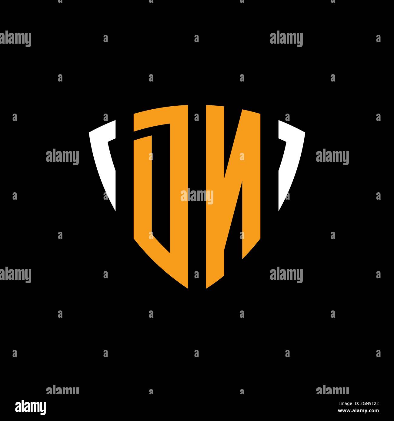 DN logo with shield white orange shape design template isolated on black background Stock Vector ...