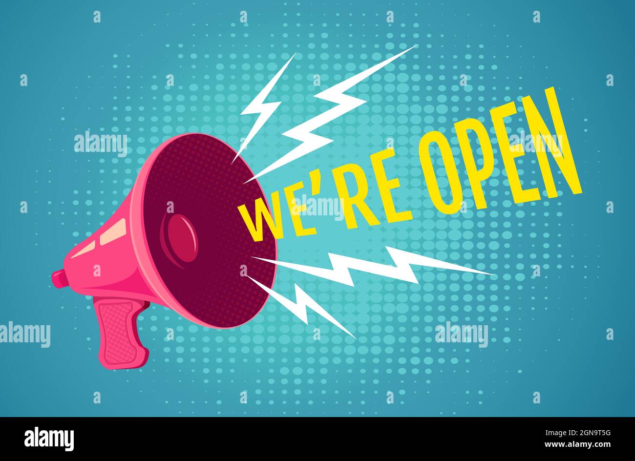 Vector vintage poster with retro pink megaphone on yellow background ...