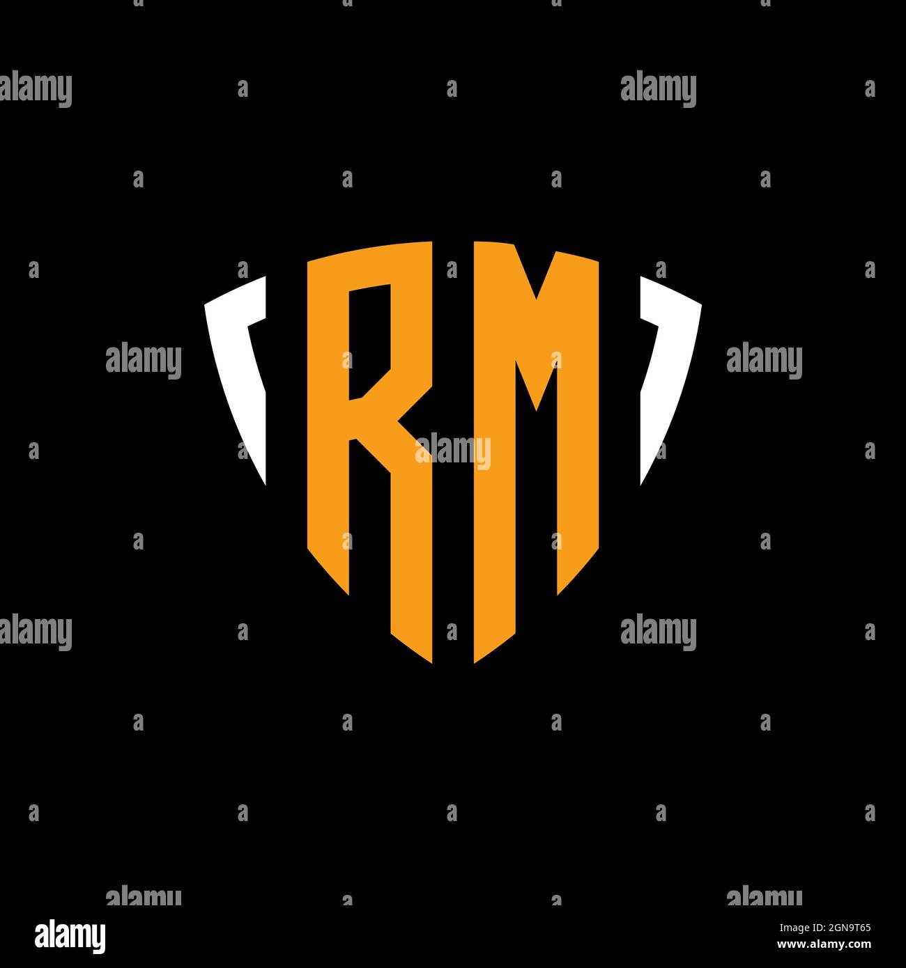 RM logo with shield white orange shape design template isolated on ...