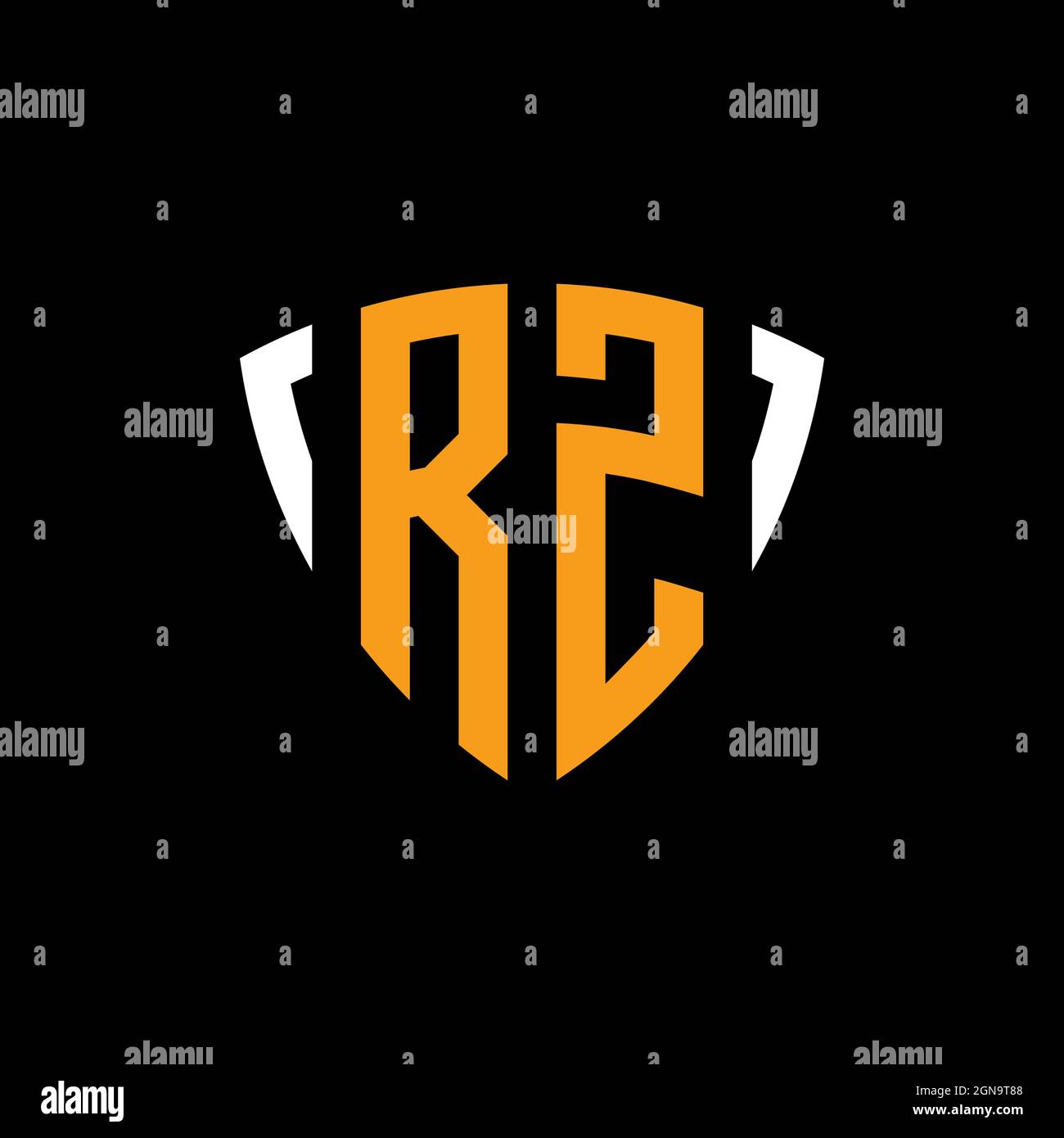 RZ logo with shield white orange shape design template isolated on ...