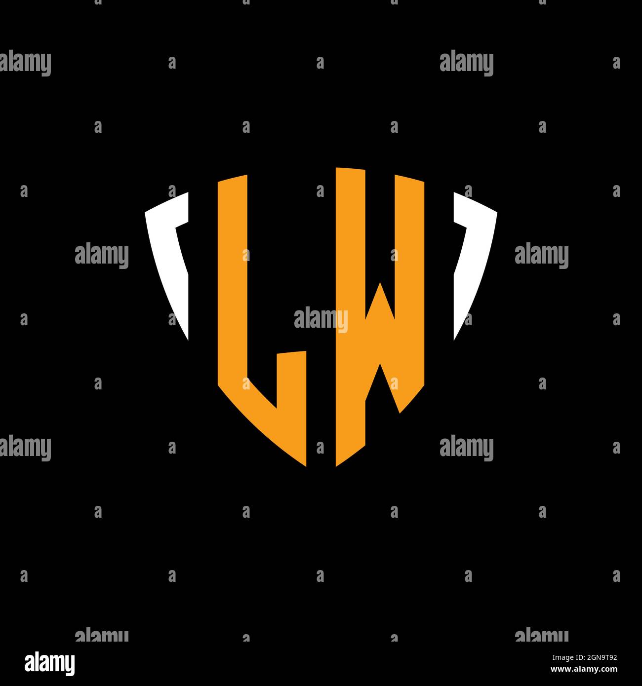 LW logo with shield white orange shape design template isolated on ...