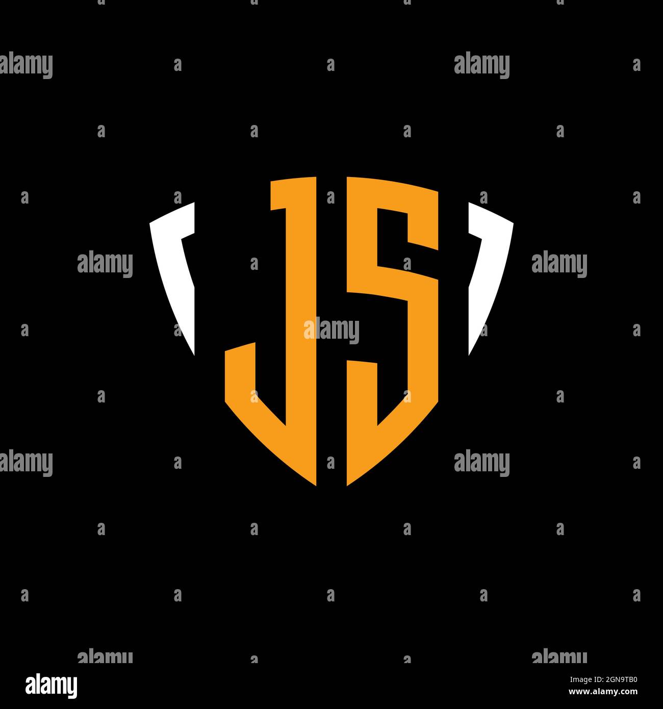 JS logo with shield white orange shape design template isolated on ...