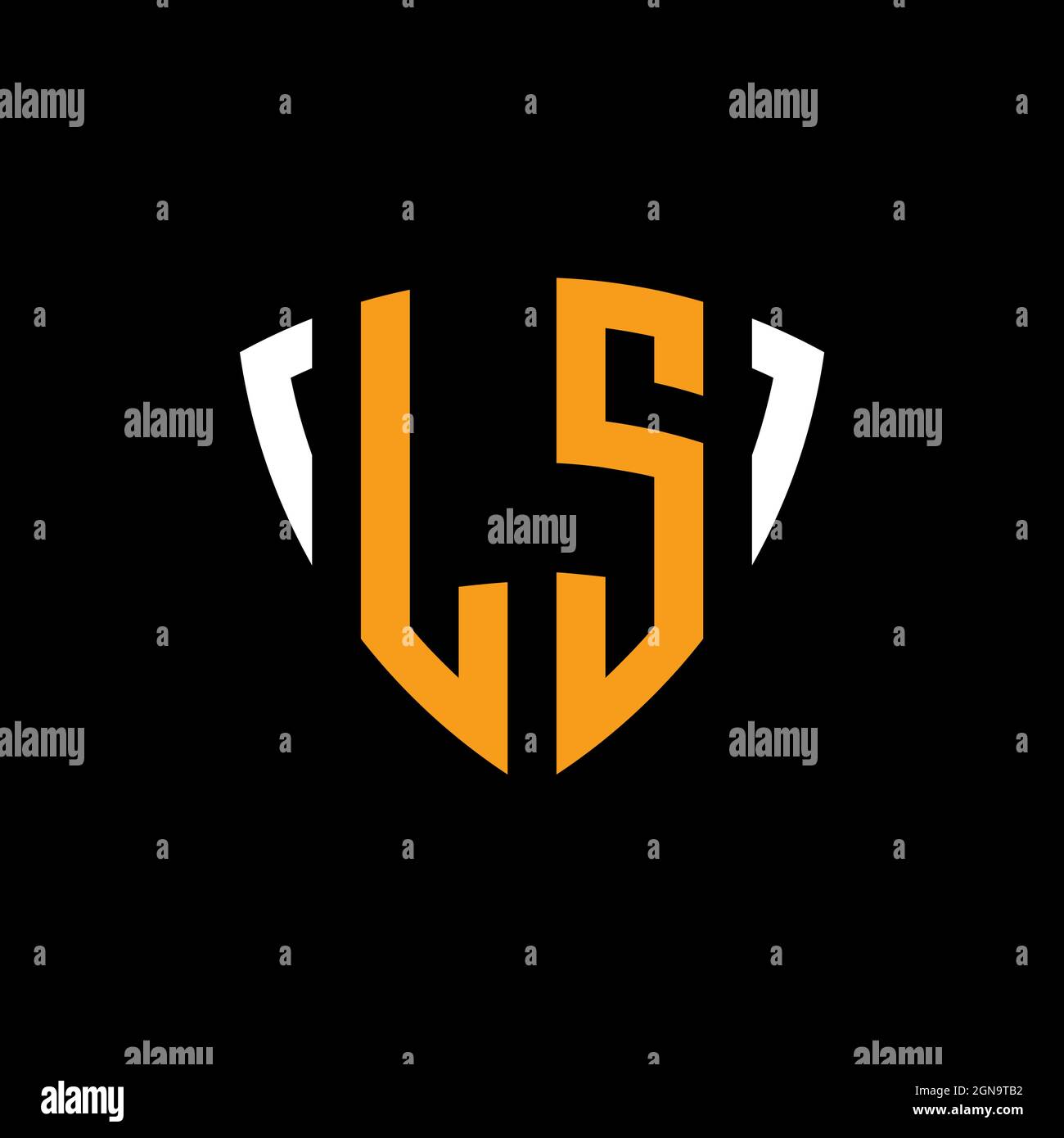LS logo with shield white orange shape design template isolated on ...
