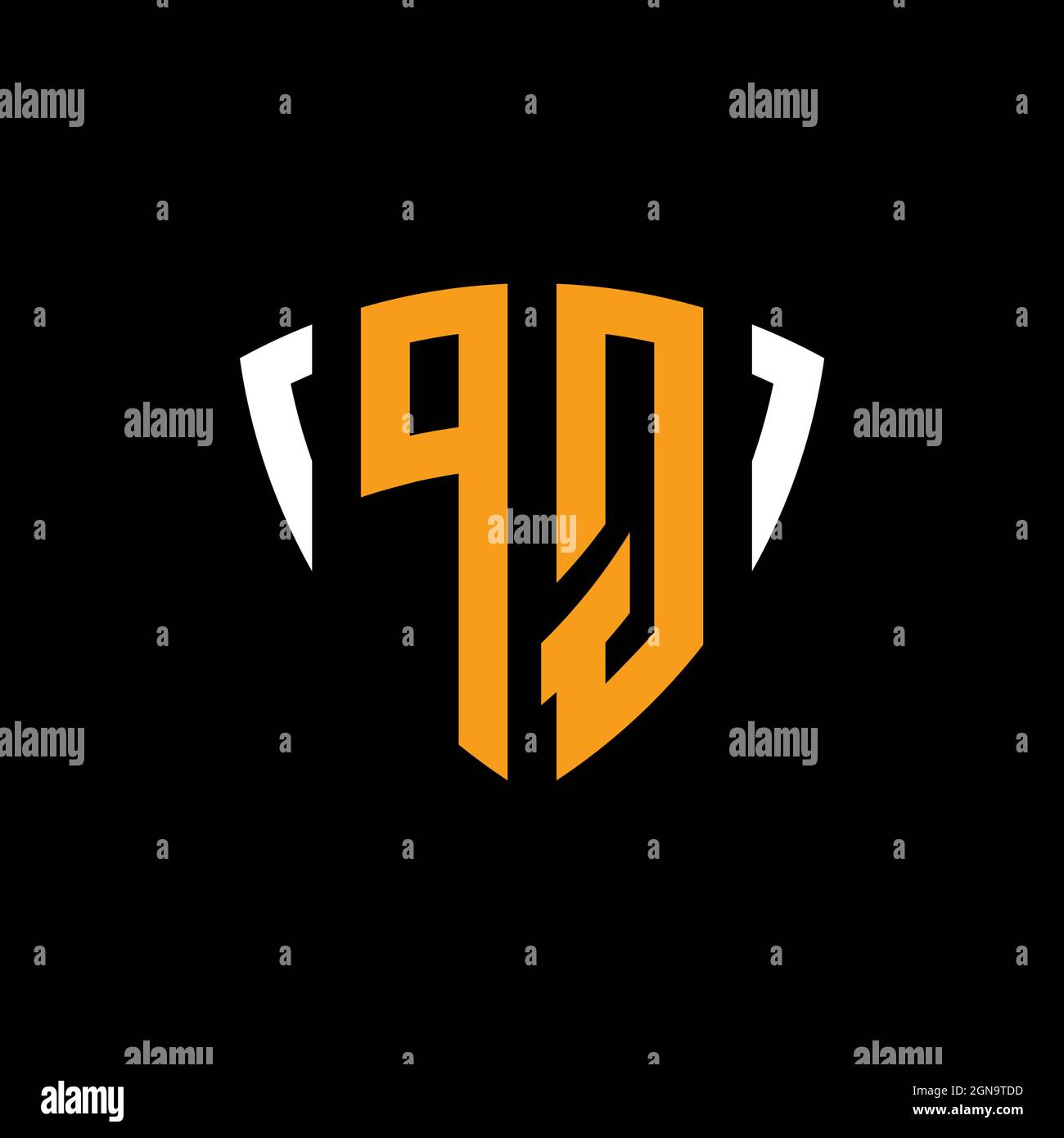 PQ logo with shield white orange shape design template isolated on ...