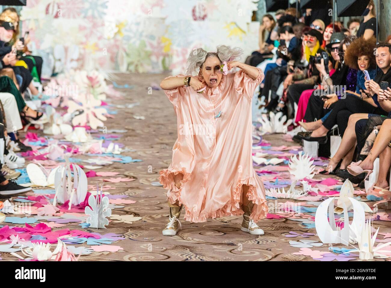 Brix Smith in baby outfit on catwalk in the ballroom of Dorchester ...