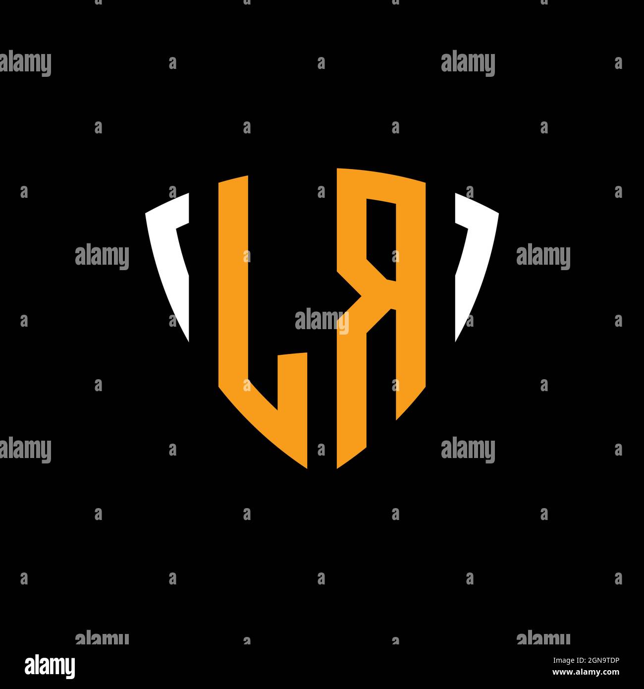 LR logo with shield white orange shape design template isolated on ...