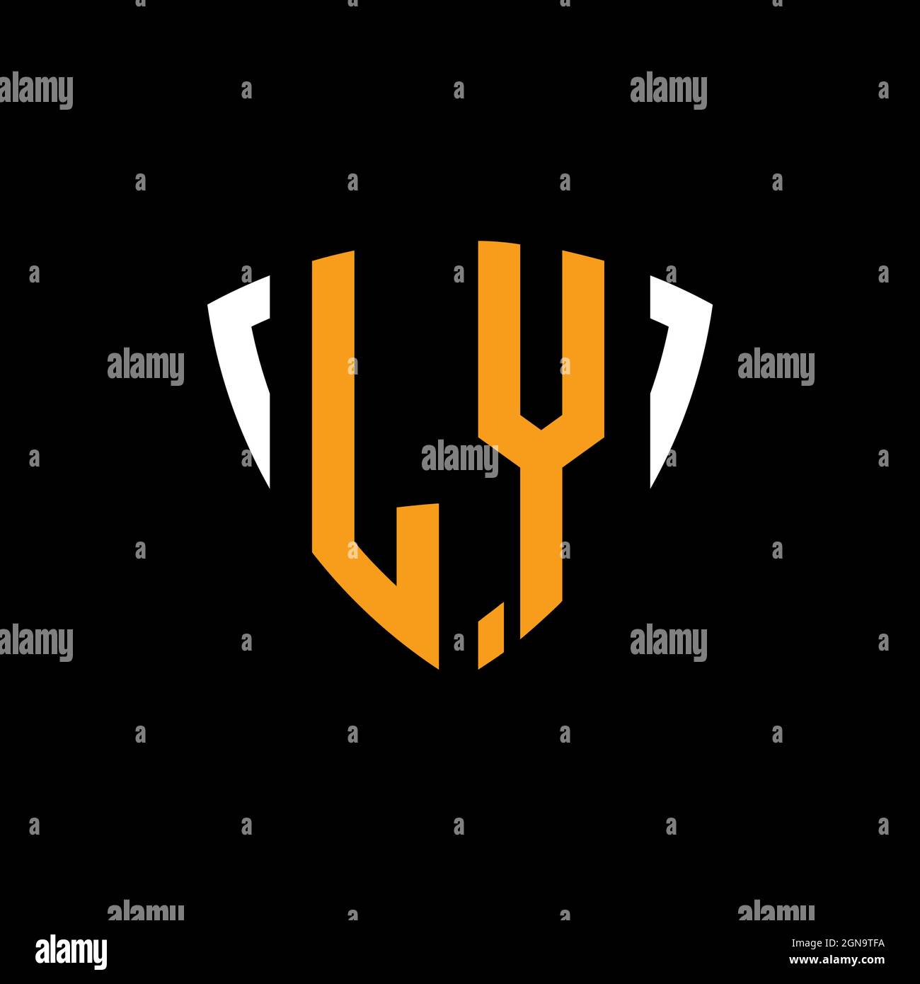 LY logo with shield white orange shape design template isolated on black background Stock Vector ...