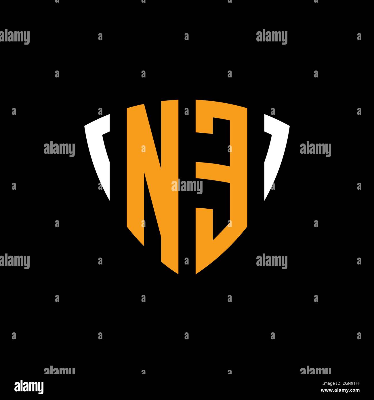 NE logo with shield white orange shape design template isolated on ...