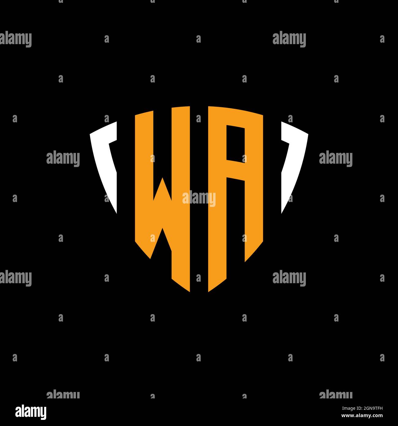 WA logo with shield white orange shape design template isolated on ...