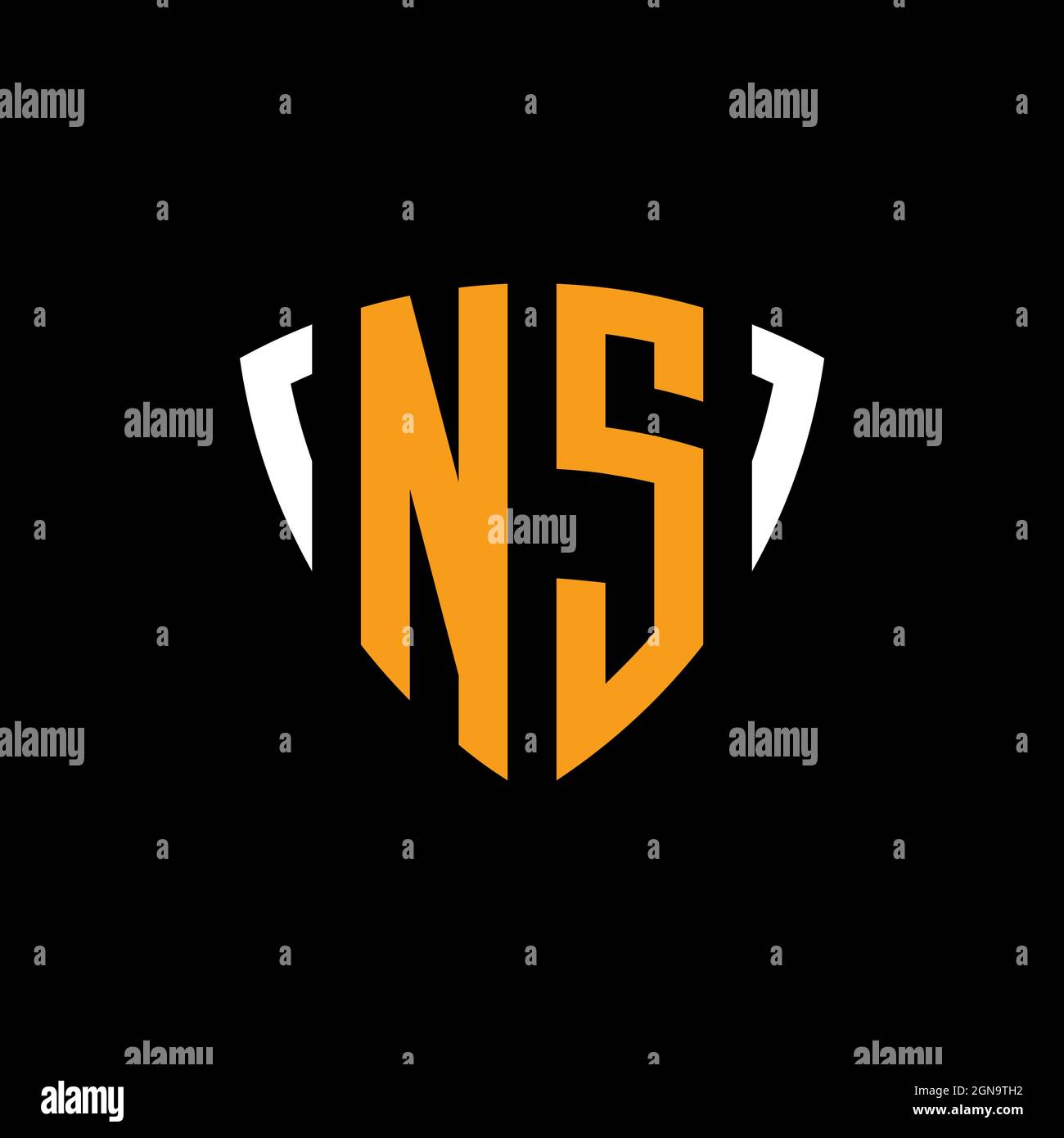 NS logo with shield white orange shape design template isolated on ...