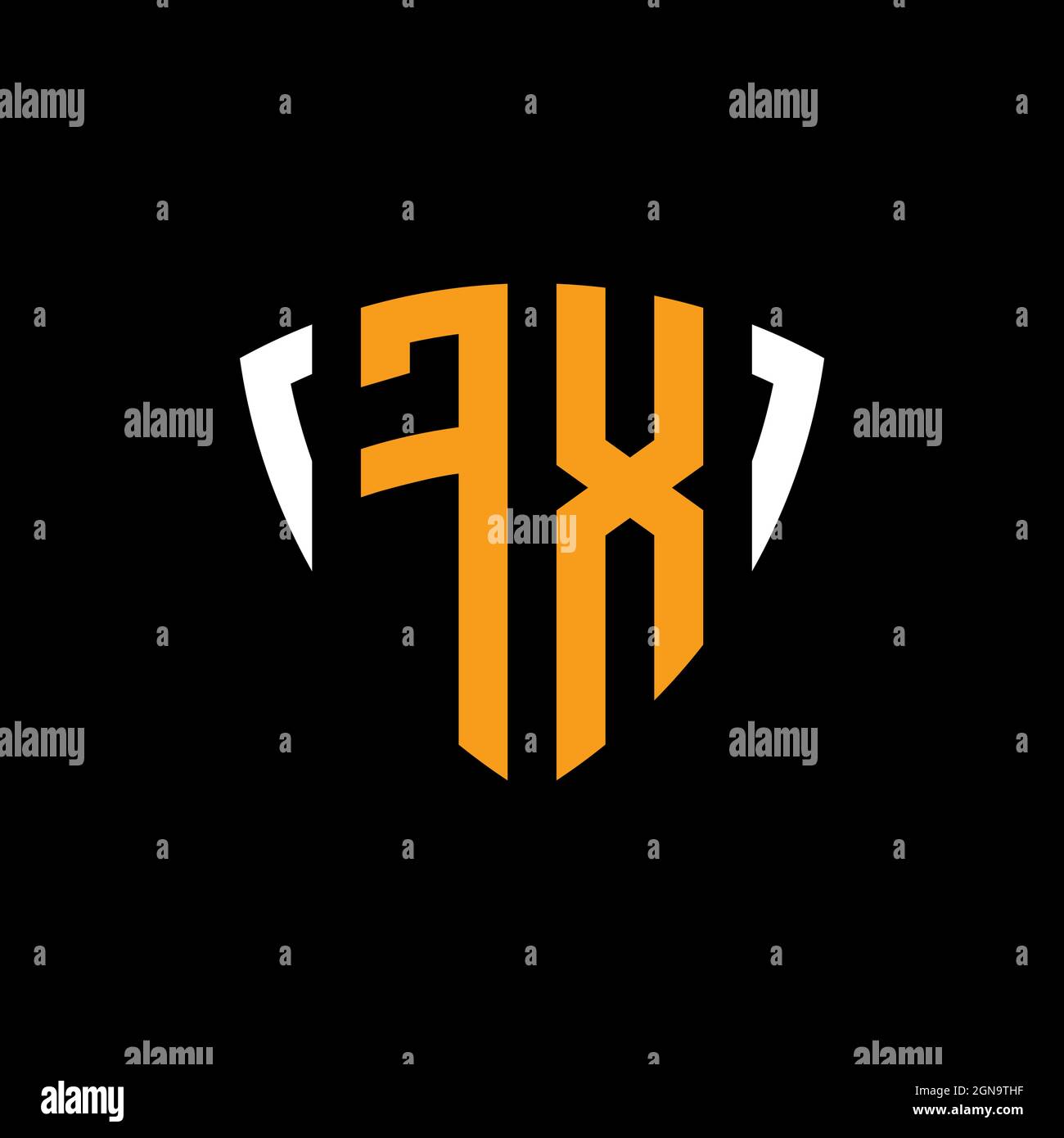 FX logo with shield white orange shape design template isolated on ...