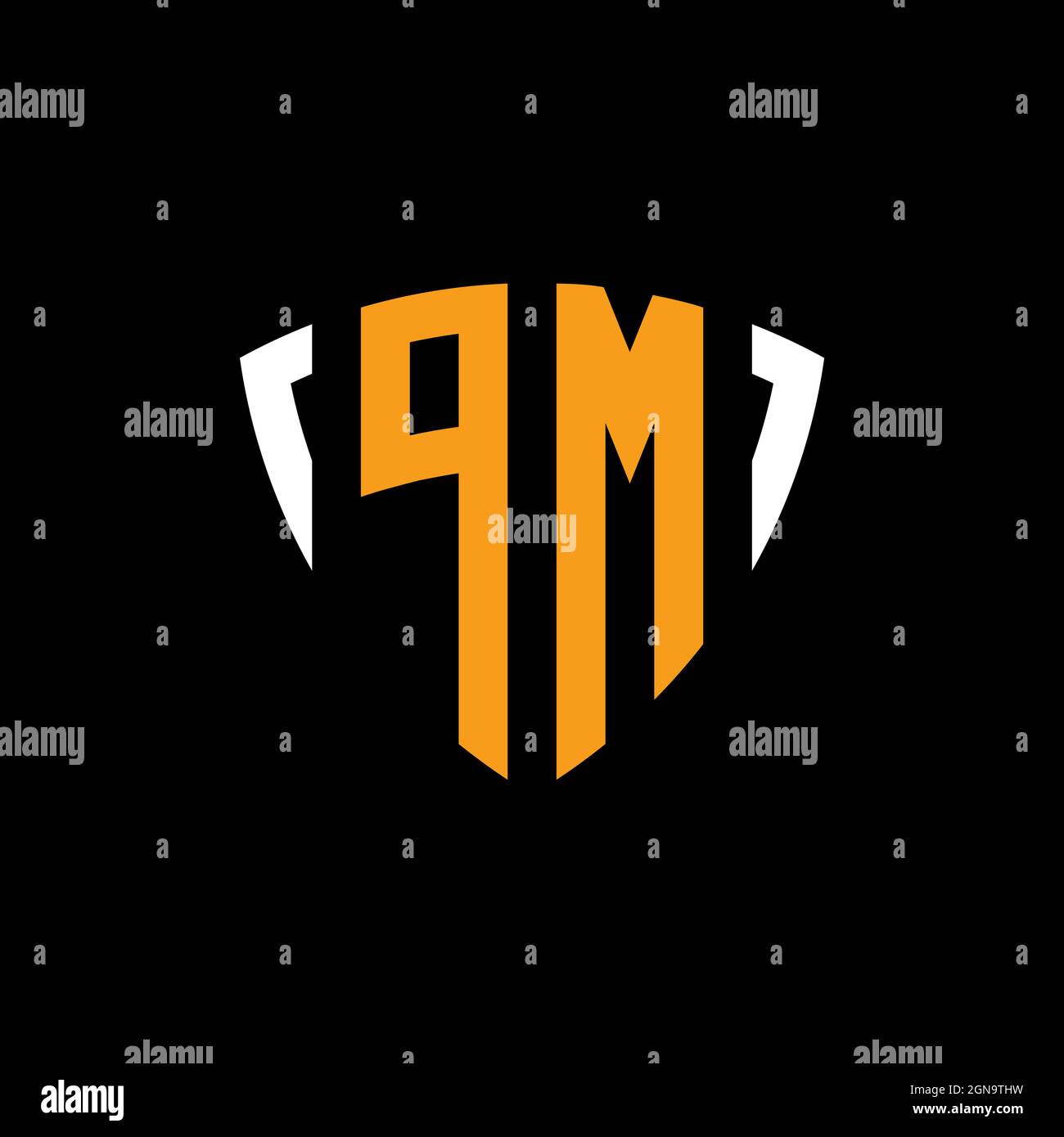 PM logo with shield white orange shape design template isolated on ...