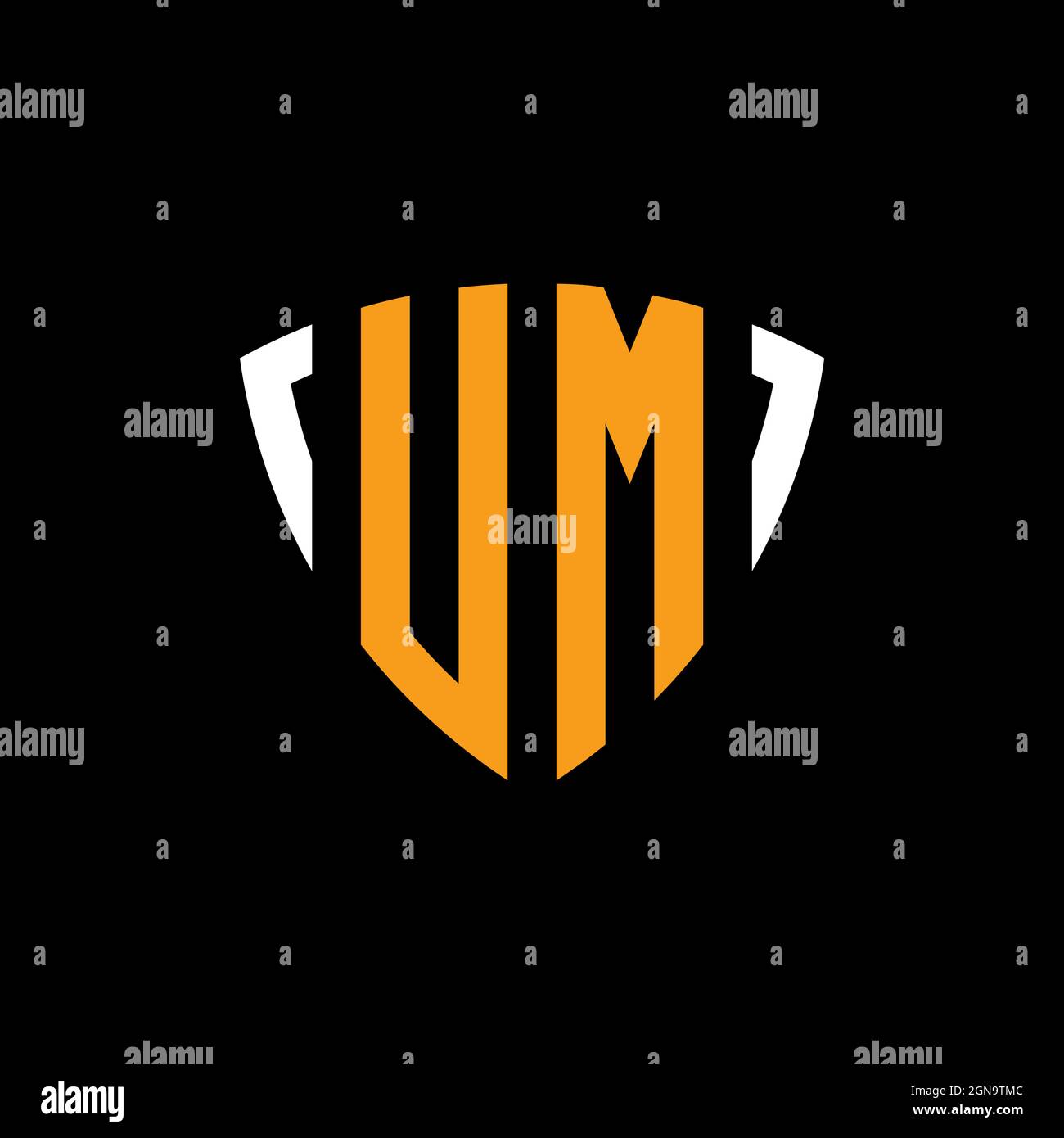 UM logo with shield white orange shape design template isolated on ...