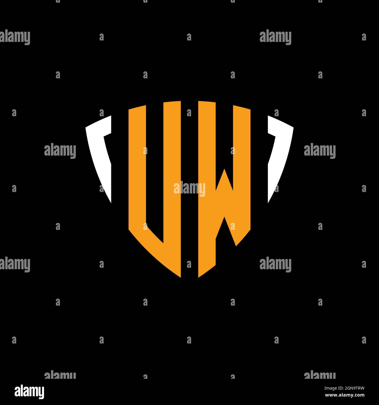 UW logo with shield white orange shape design template isolated on ...