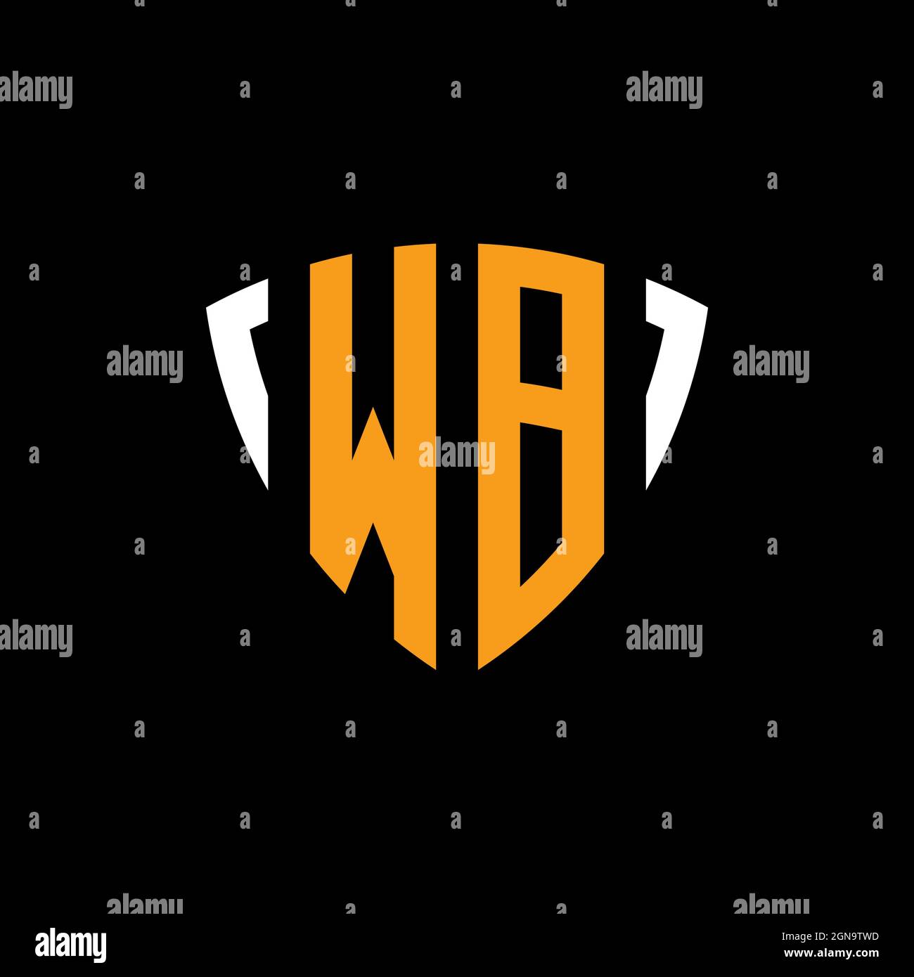 WB logo with shield white orange shape design template isolated on ...