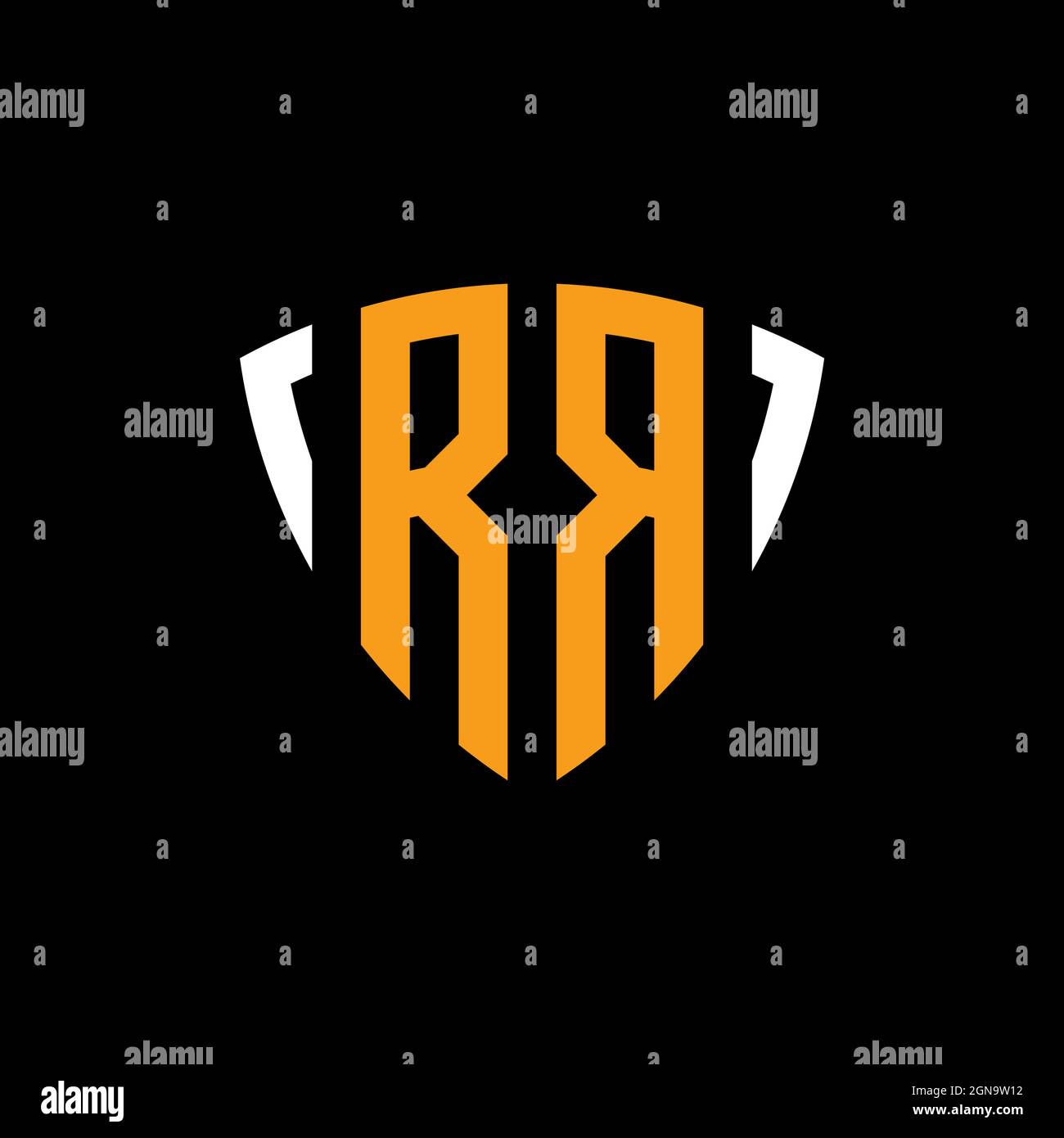 RR logo with shield white orange shape design template isolated on ...