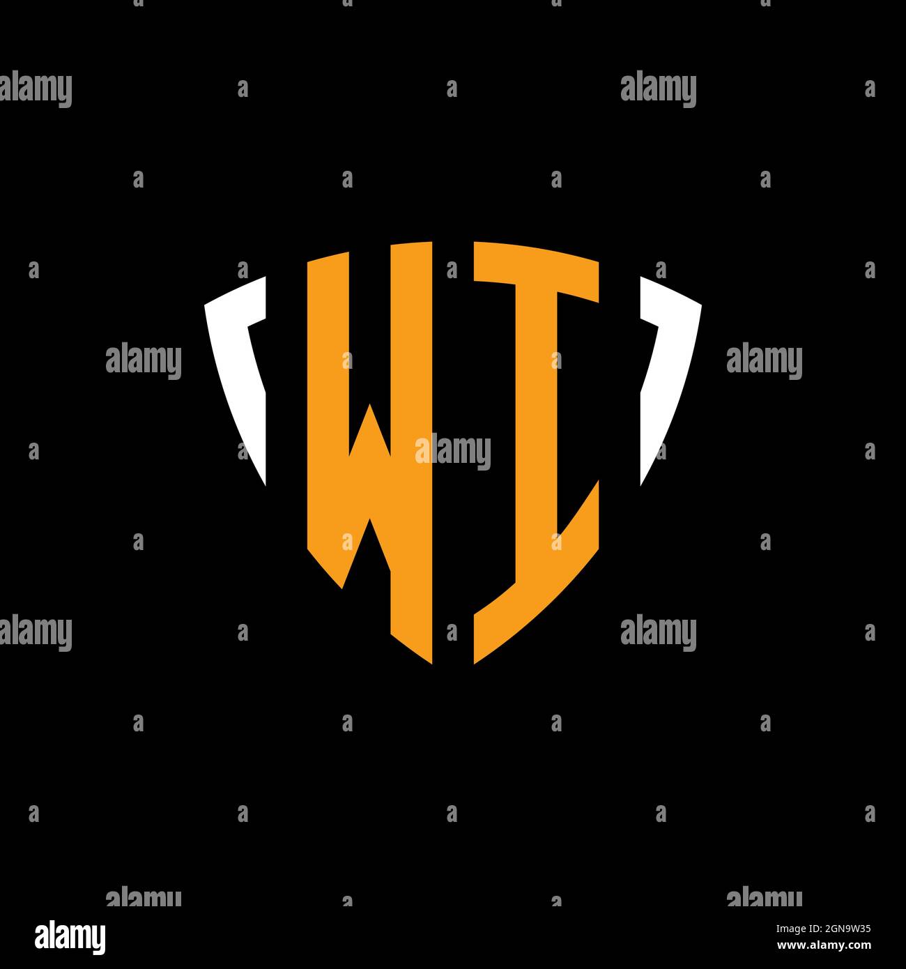 WI logo with shield white orange shape design template isolated on ...