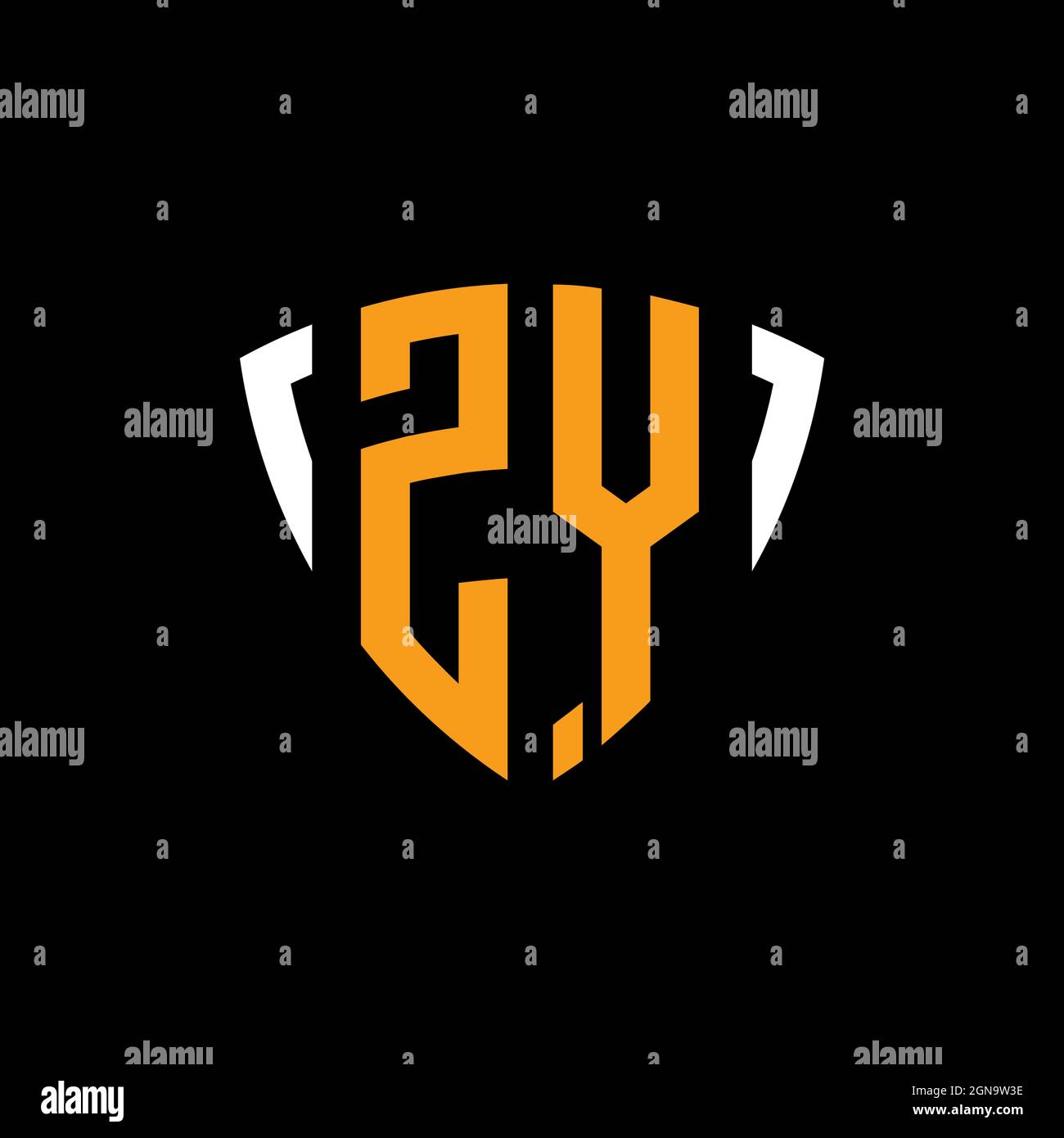 ZY logo with shield white orange shape design template isolated on black background Stock Vector ...