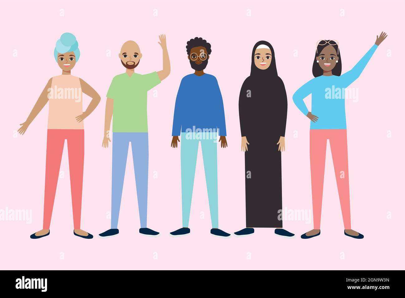 happy diversity people on pink background Stock Vector Image & Art - Alamy