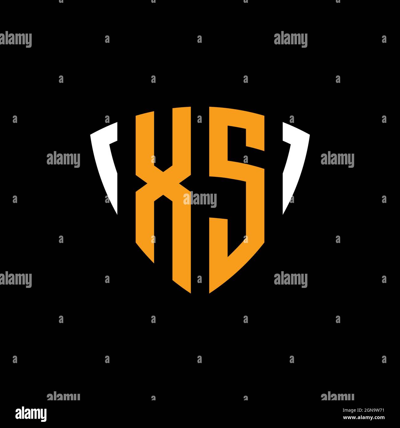 XS logo with shield white orange shape design template isolated on ...