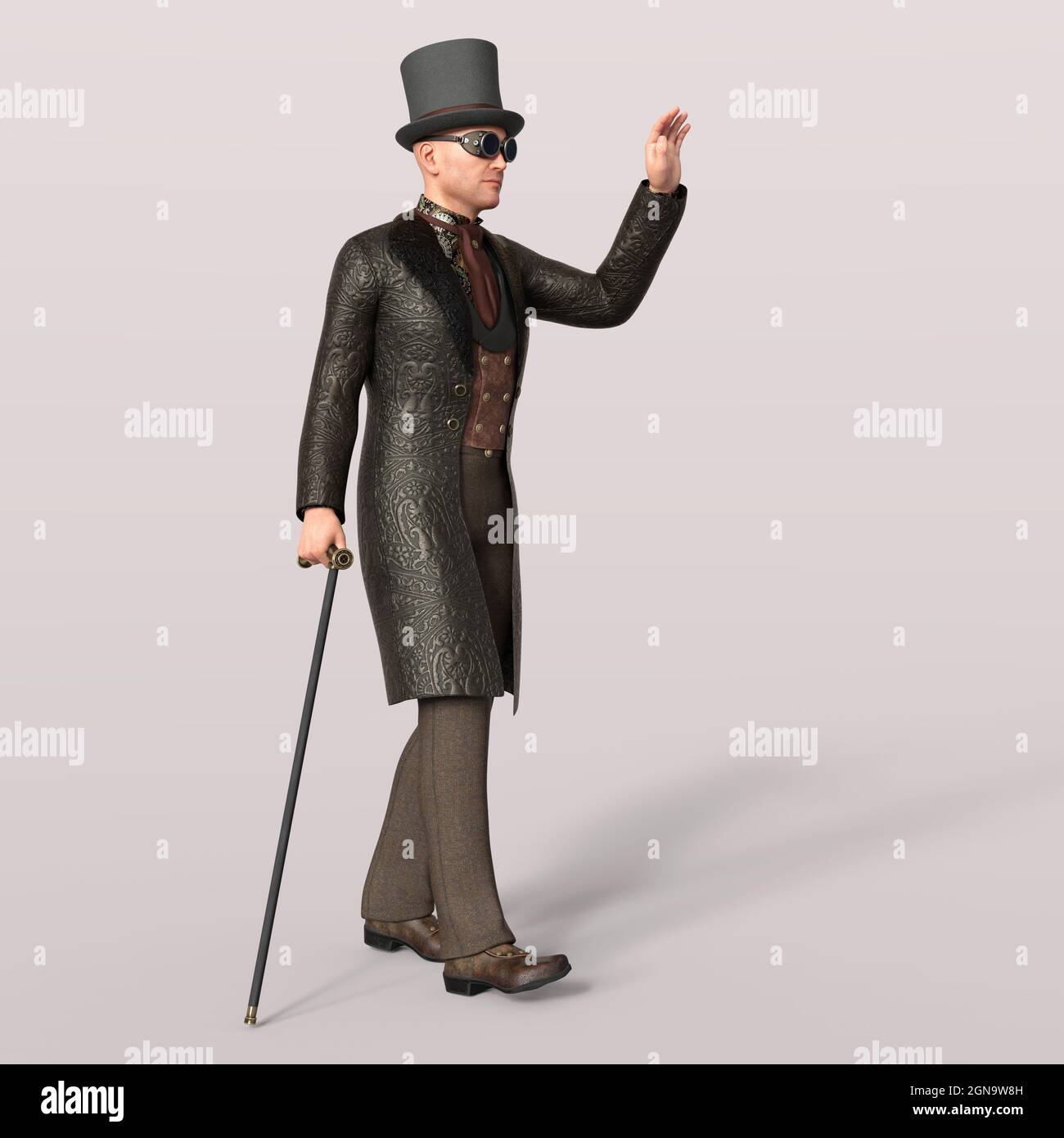3D-illustration of a victorian steampunk gent character with top hat ...