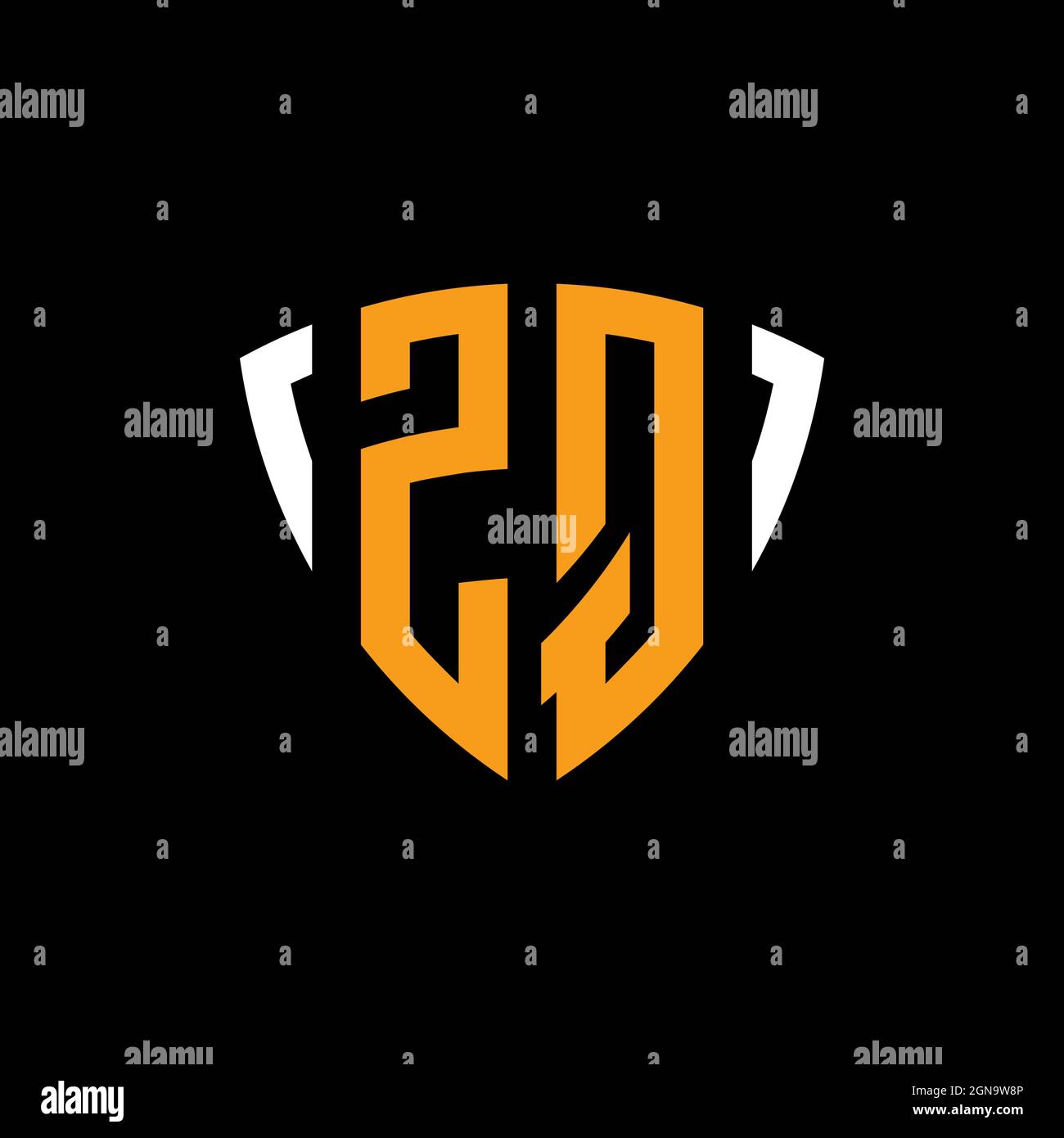 ZQ logo with shield white orange shape design template isolated on ...