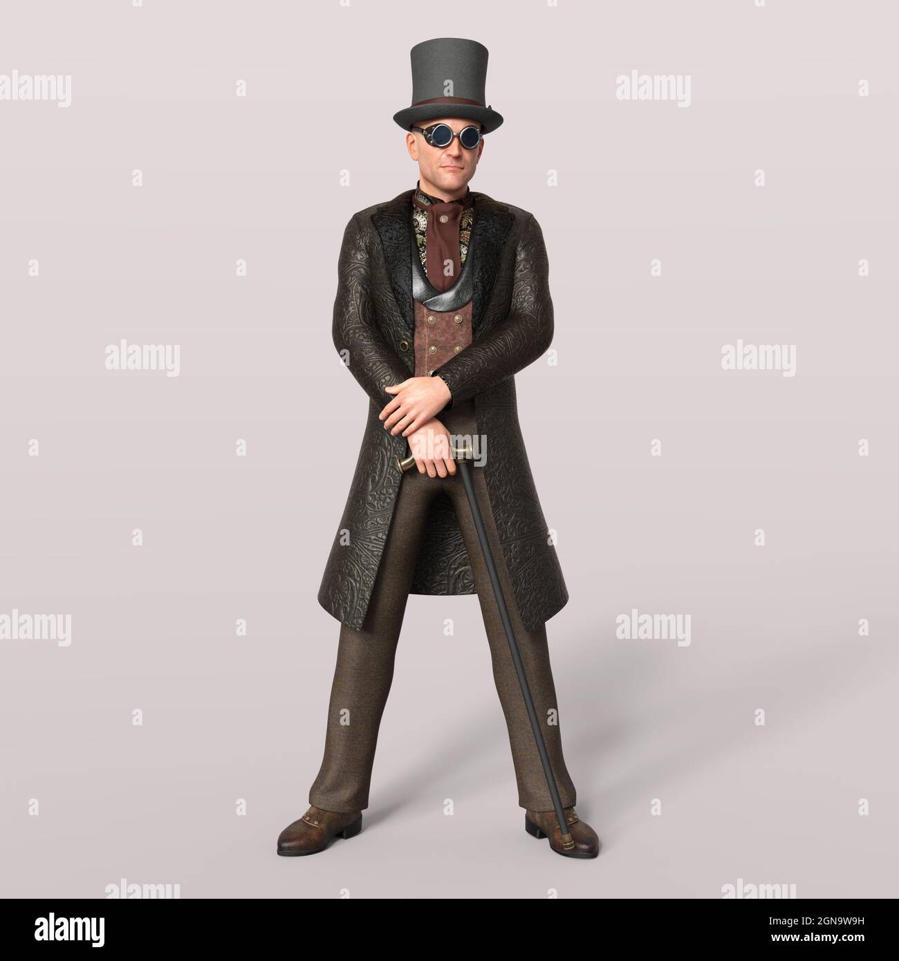 3D-illustration of a victorian steampunk gent character with top hat ...