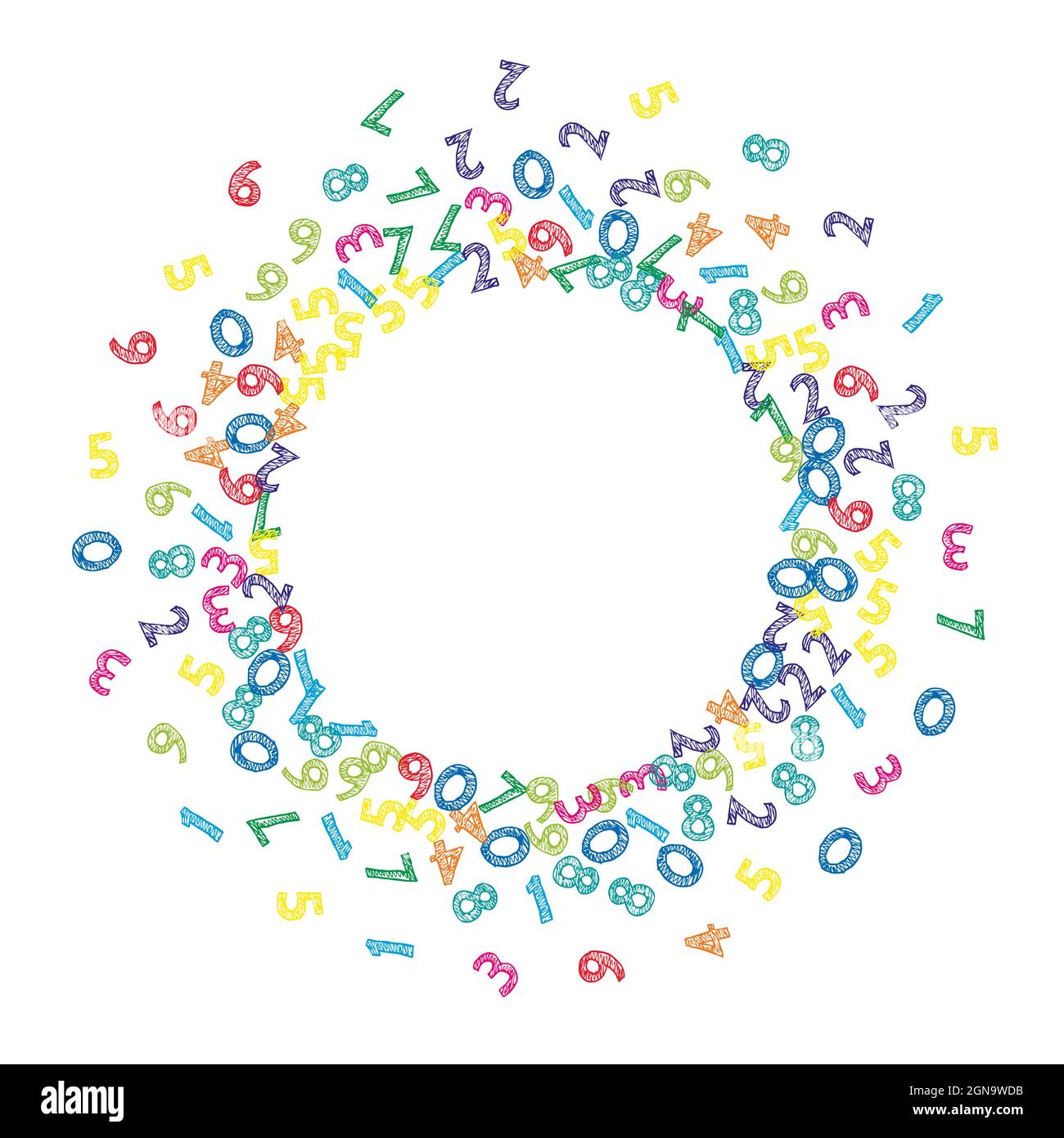 Falling colorful sketch numbers. Math study concept with flying digits ...