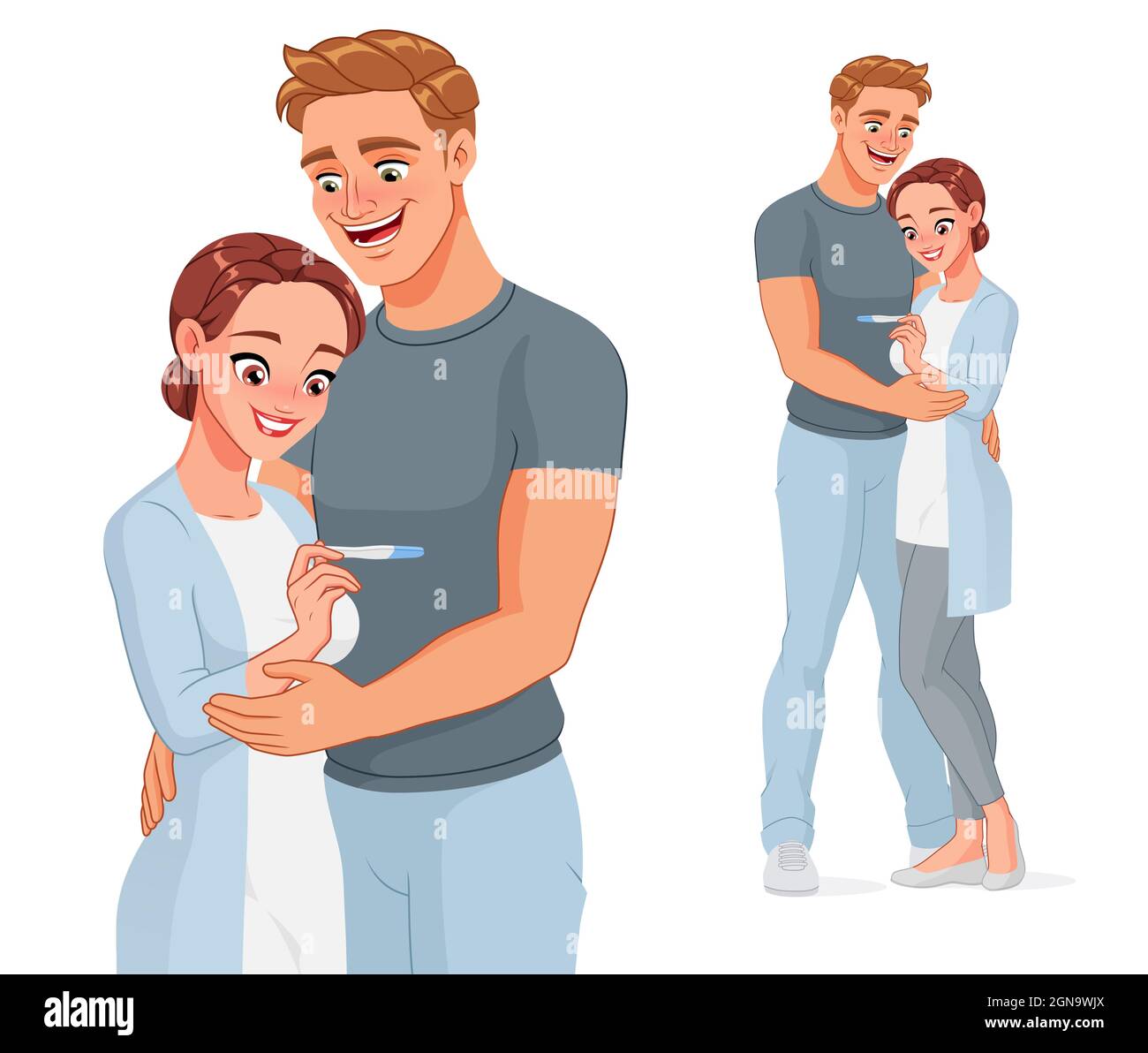 Happy Pregnant Couple With Pregnancy Test Vector Illustration Stock