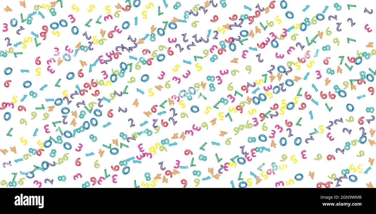 Falling colorful sketch numbers. Math study concept with flying digits ...