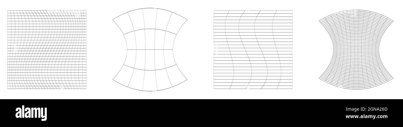 Grid, mesh, grating, trellis, wireframe with distortion, deformation effect. Warp, tweak distort ...