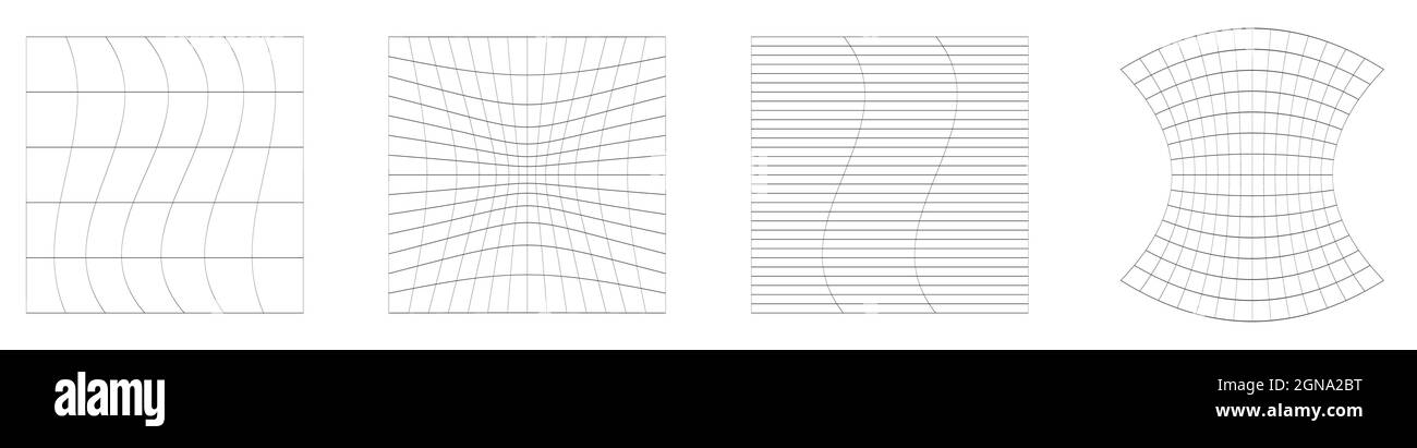 Grid, mesh, grating, trellis, wireframe with distortion, deformation effect. Warp, tweak distort ...