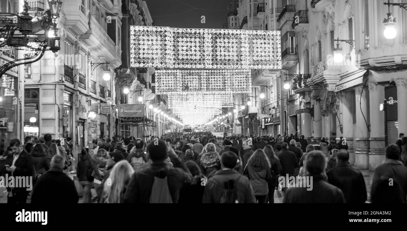 big crowd during holidays in valencia spain decorations street Stock ...