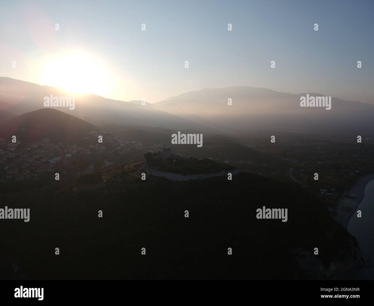 Aerial panoramic view of the famous castle of Platamonas. Its a ...