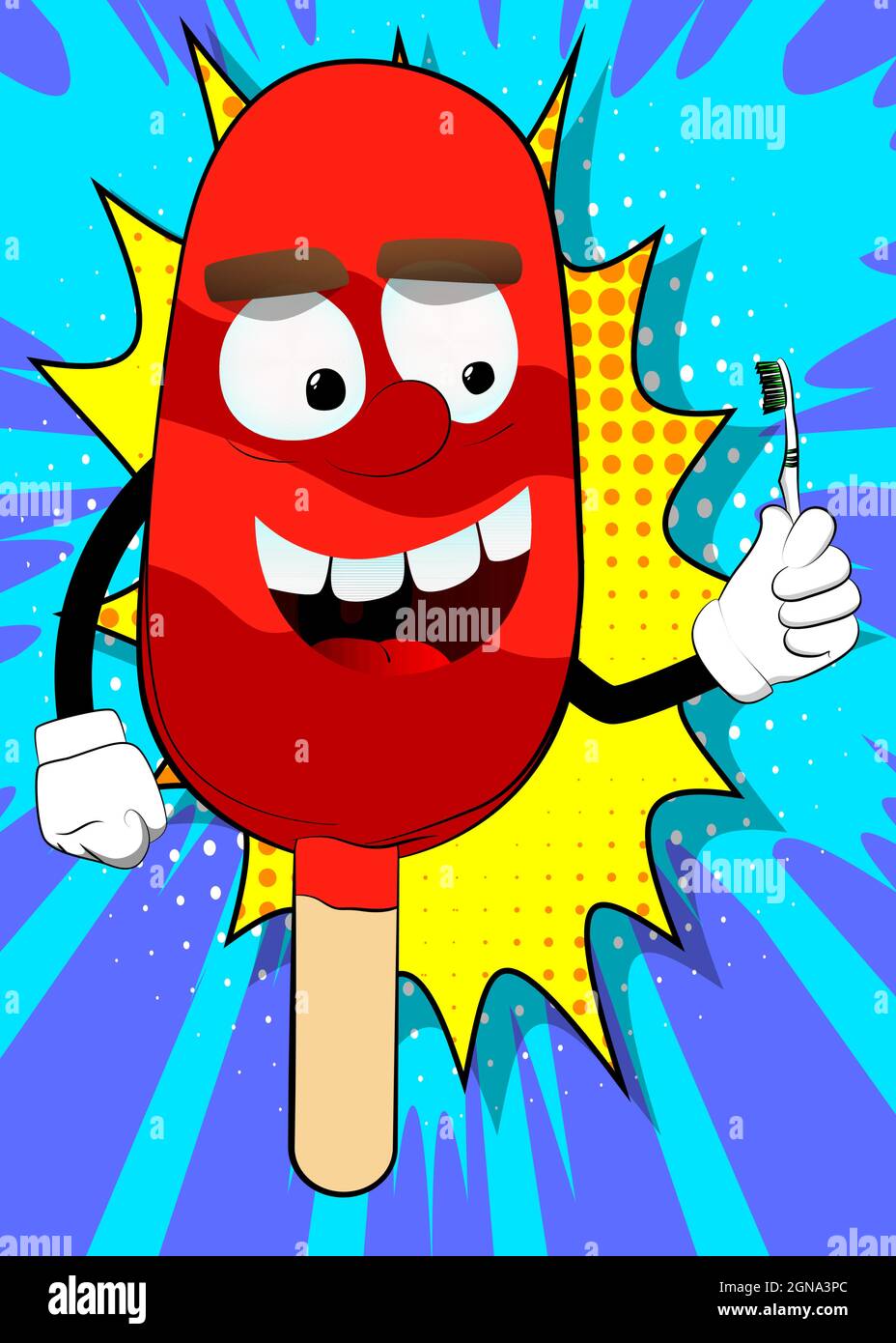 Ice Cream holding toothbrush. Summer refreshment, sweet food as a ...