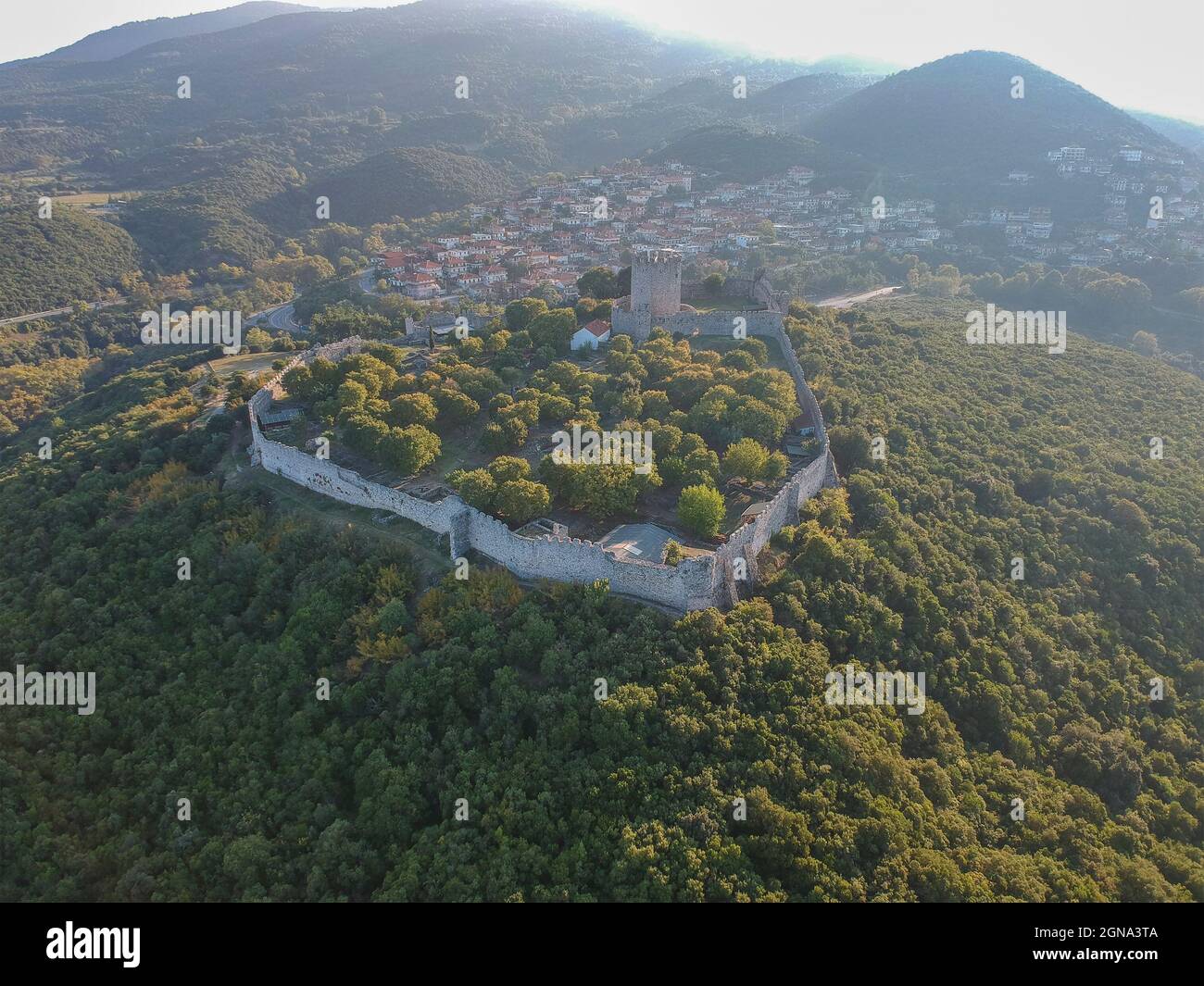 Aerial panoramic view of the famous castle of Platamonas. Its a ...