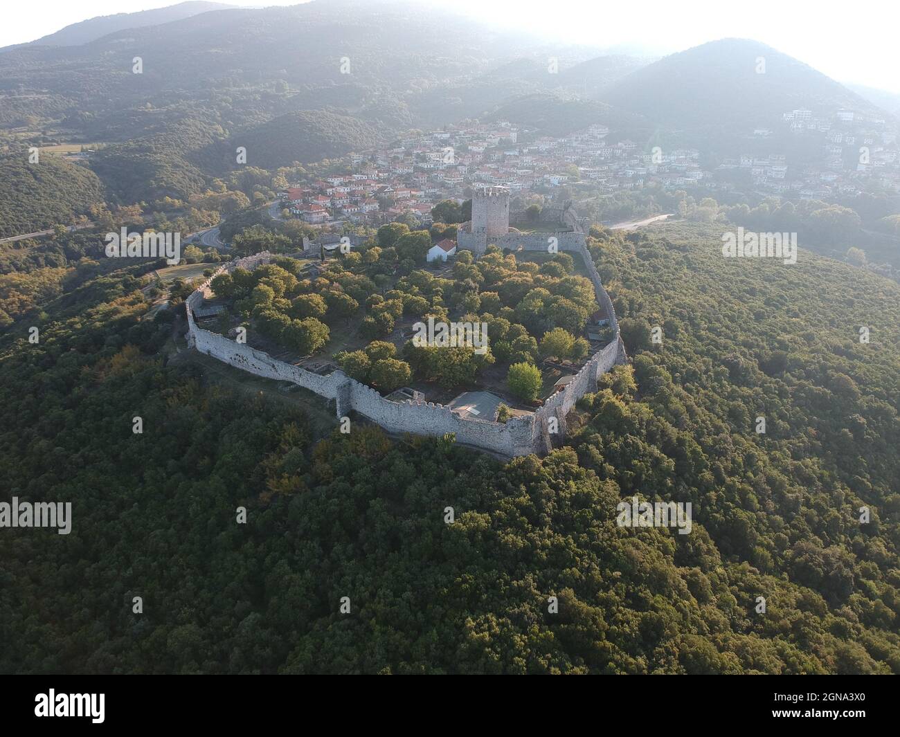 Aerial panoramic view of the famous castle of Platamonas. Its a ...
