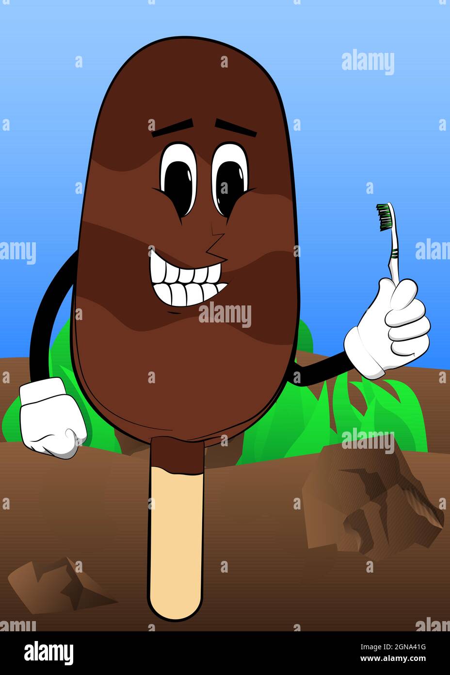 Ice Cream holding toothbrush. Summer refreshment, sweet food as a ...