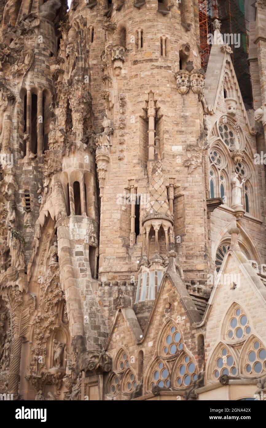 Telephoto shot of a Facade of the Sacred Family Temple Church (sagrada ...