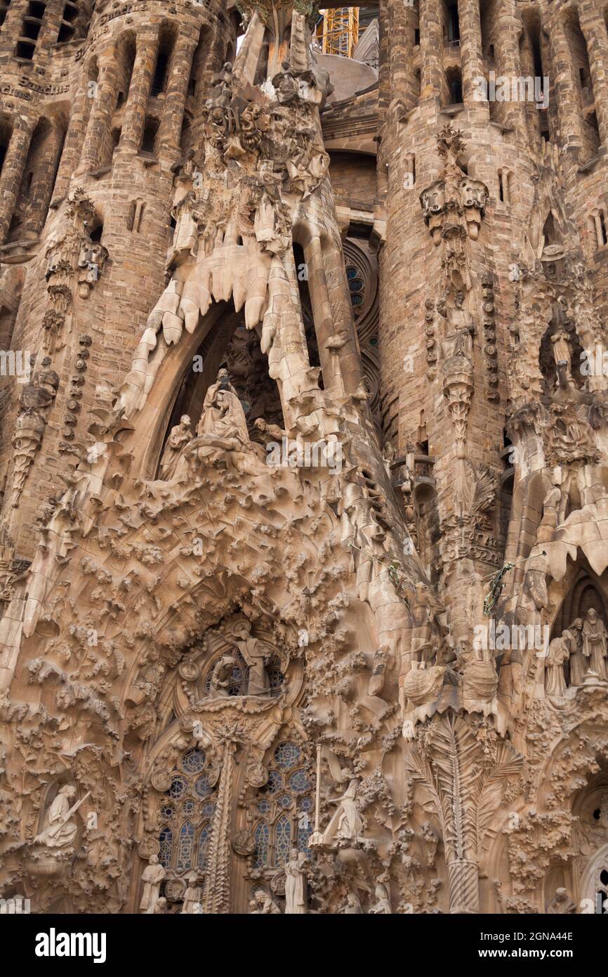 Telephoto shot of a Facade of the Sacred Family Temple Church (sagrada ...
