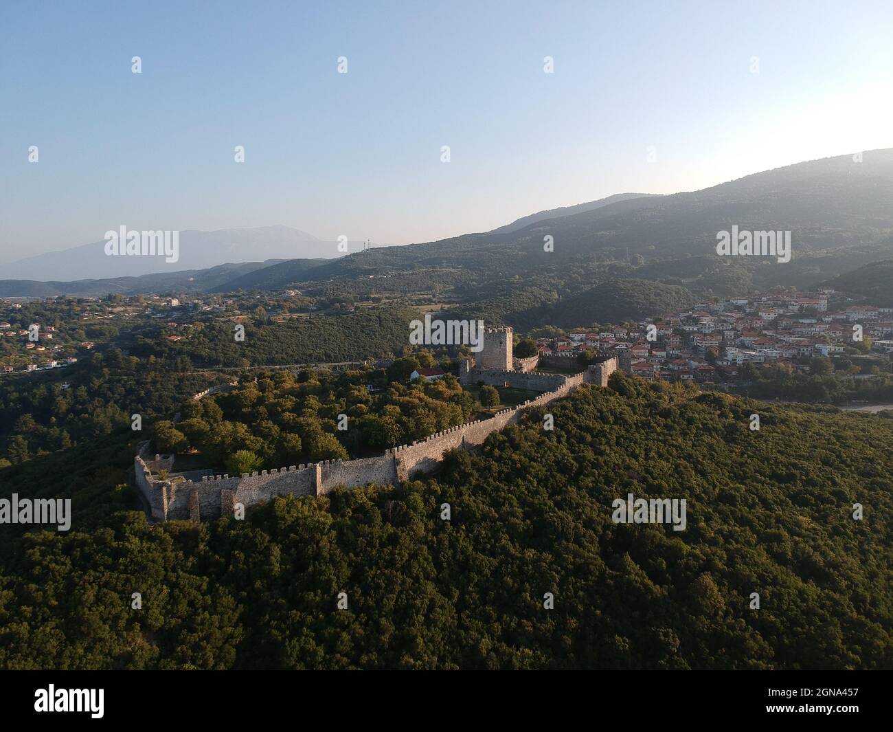 Aerial panoramic view of the famous castle of Platamonas. Its a ...